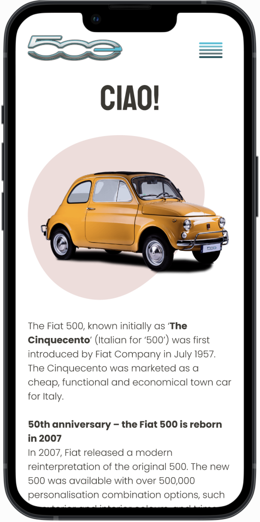 Fiat 500 UI Desktop / Mobile Project | Maya Ketter | UX/UI Designer